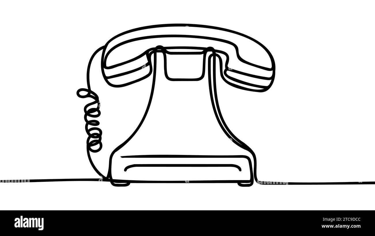 Line drawing handsetcell. Single draw phone icon, line art contact us ...