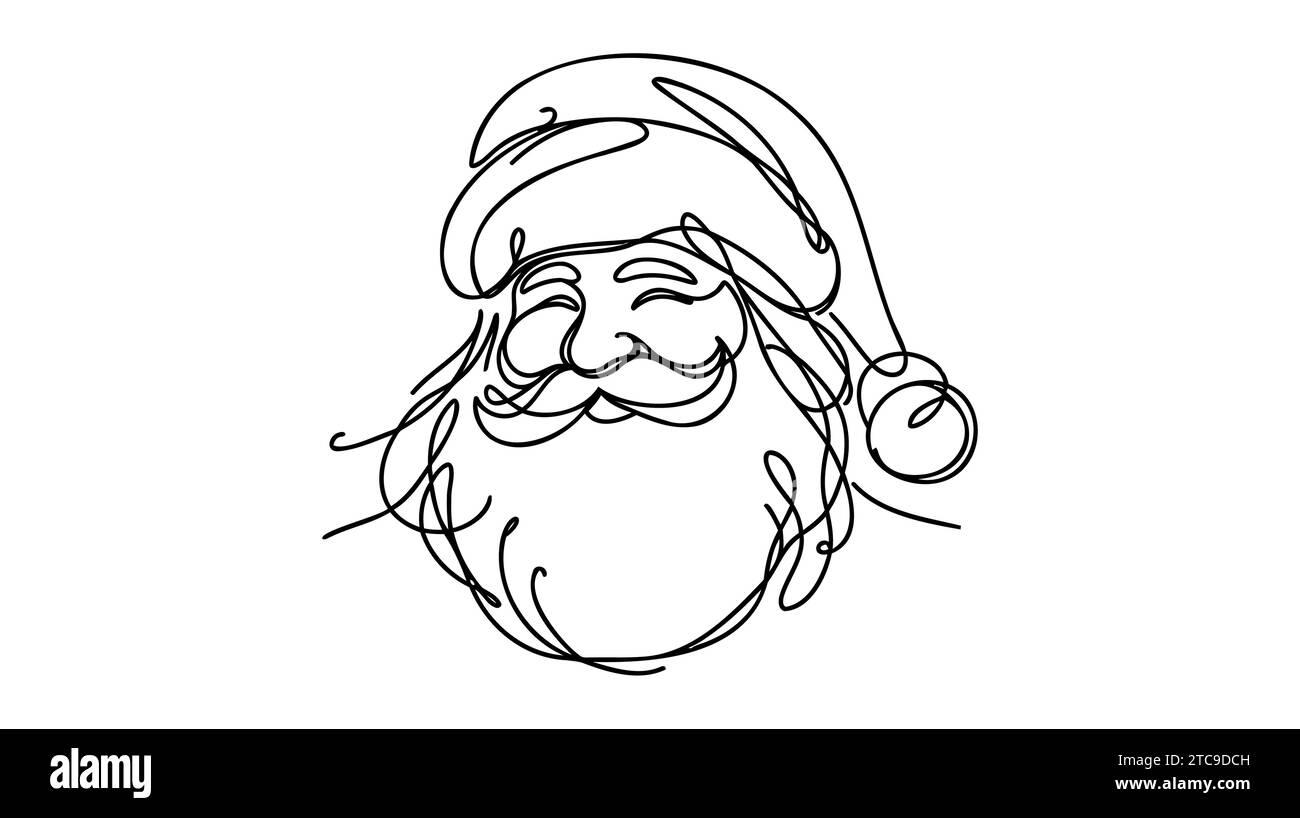 Santa Claus face. Continuous line portrait of Santa. One line Black ...