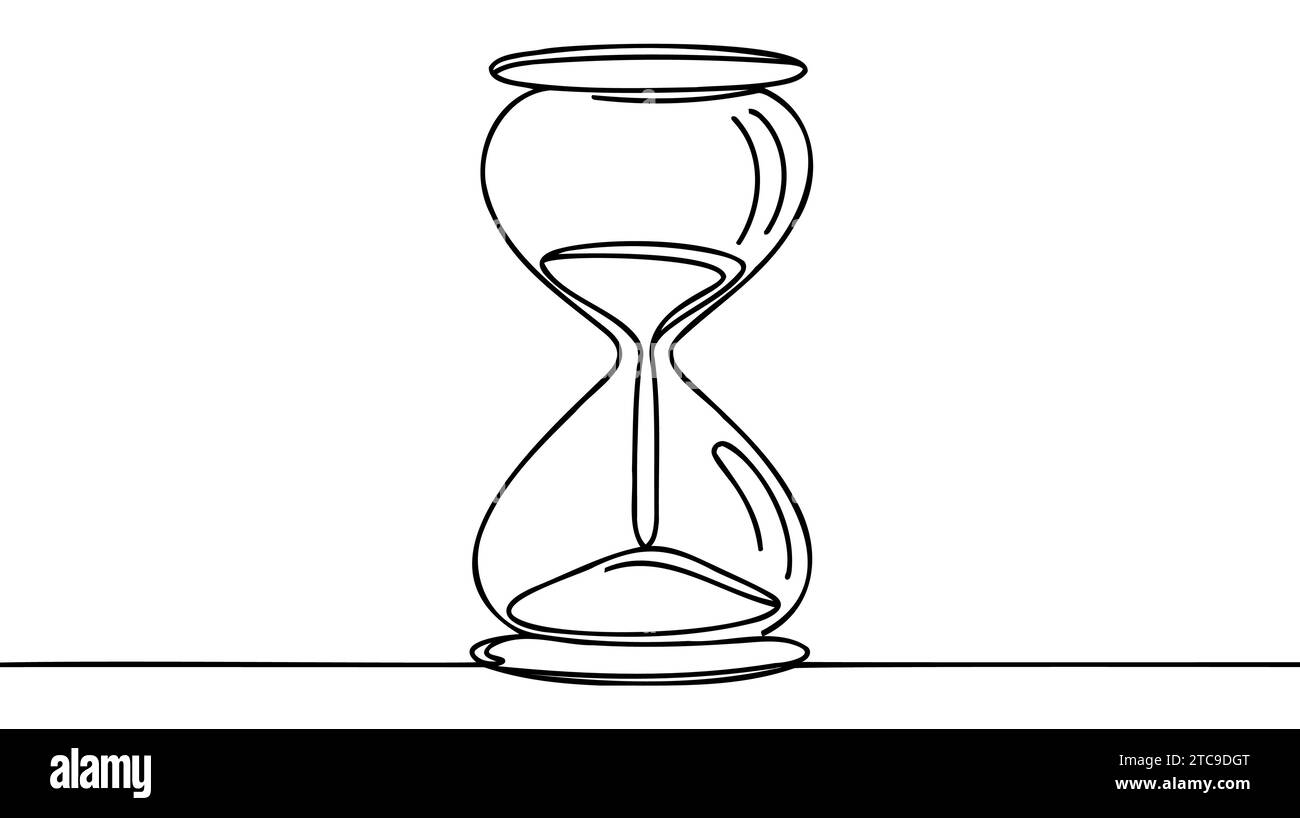 One continuous line drawing of hourglass with flow sand. Retro timer as ...