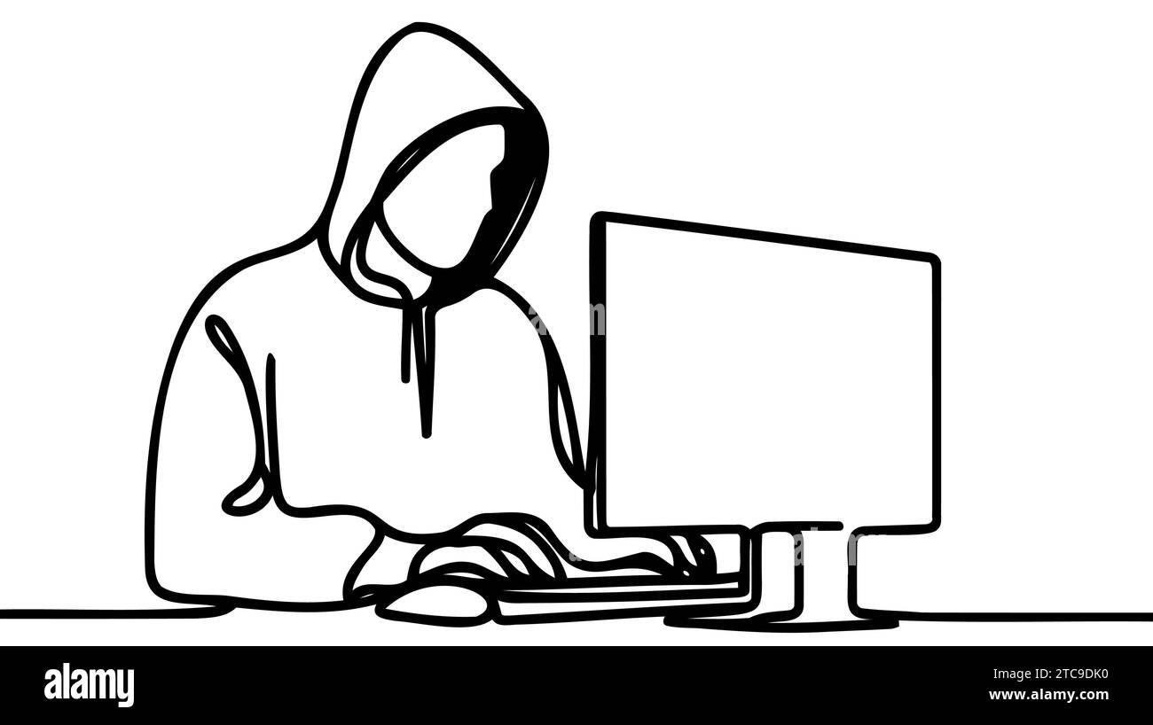 One continuous line of a Computer Hacker. Thin Line Illustration vector ...