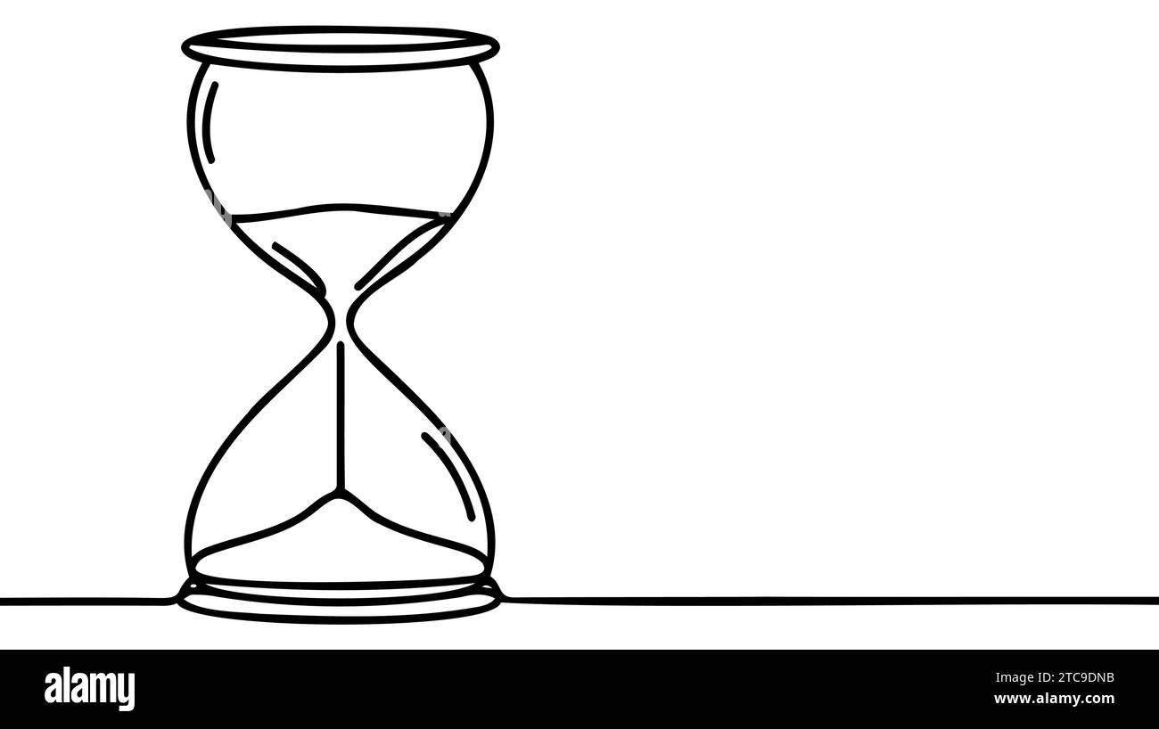 One continuous line drawing of hourglass with flow sand. Retro timer as ...