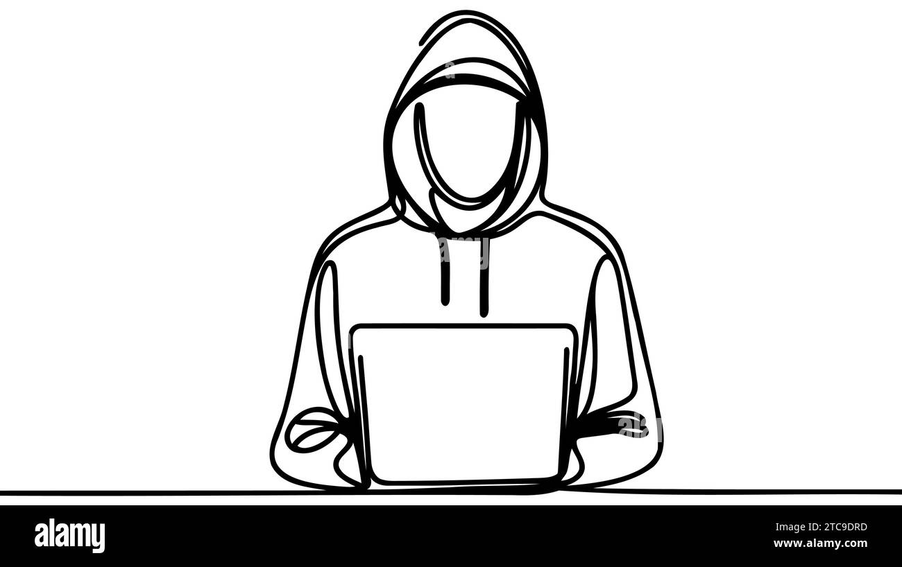 One Continuous Line Of A Computer Hacker Thin Line Illustration Vector