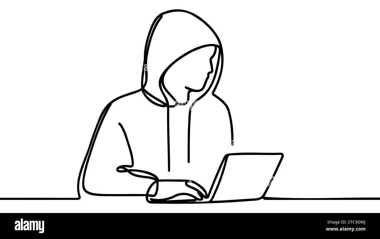 One continuous line of a Computer Hacker. Thin Line Illustration vector ...