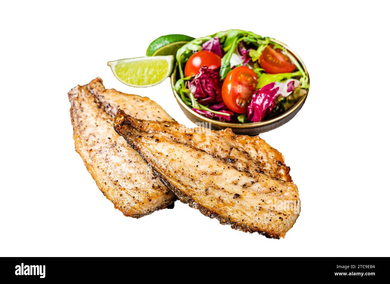 Roasted Gilthead Sea Bream fillets served with fresh vegetable salad ...