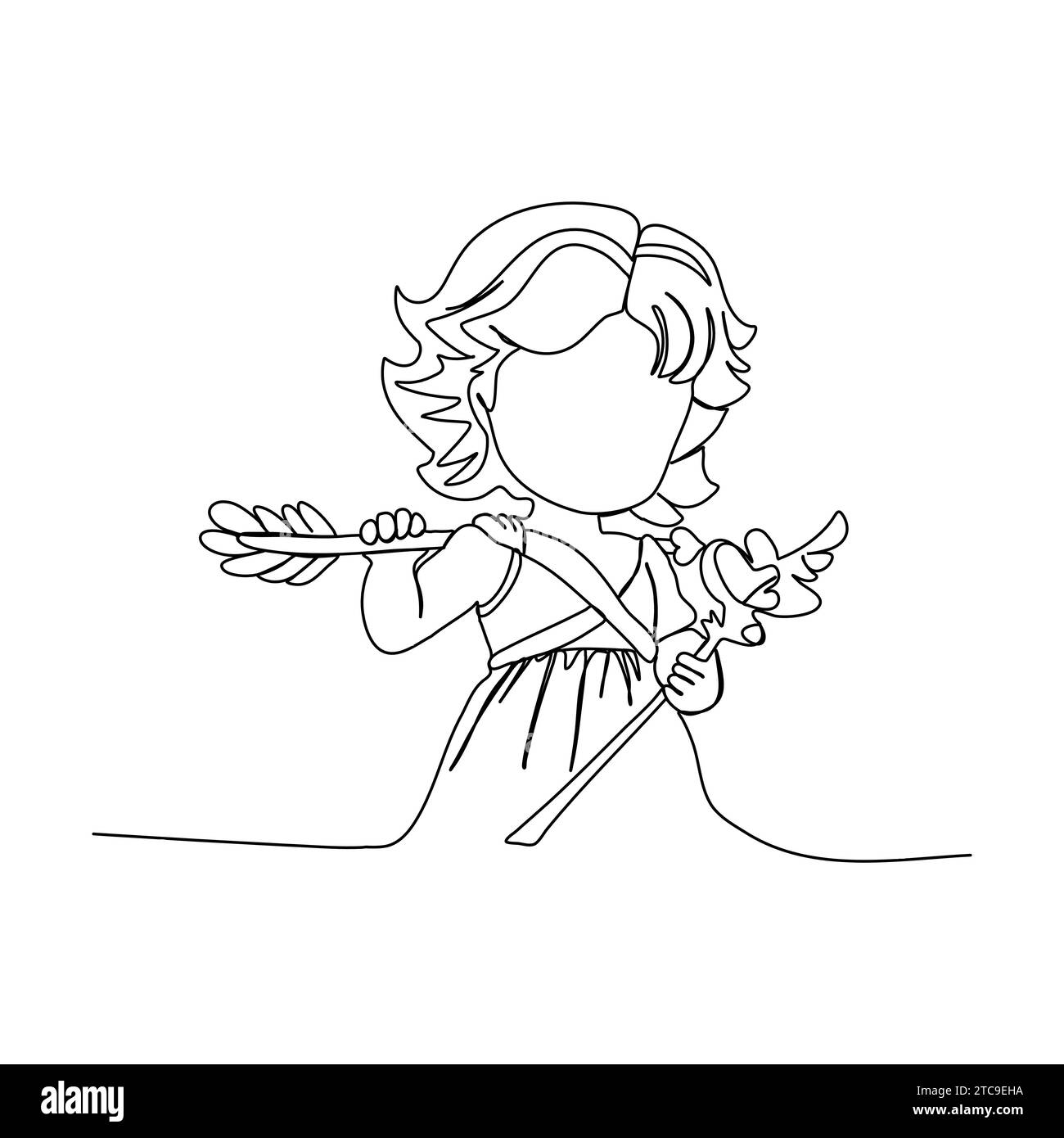 Cute cupid , one line drawing vector illustration Stock Vector Image ...