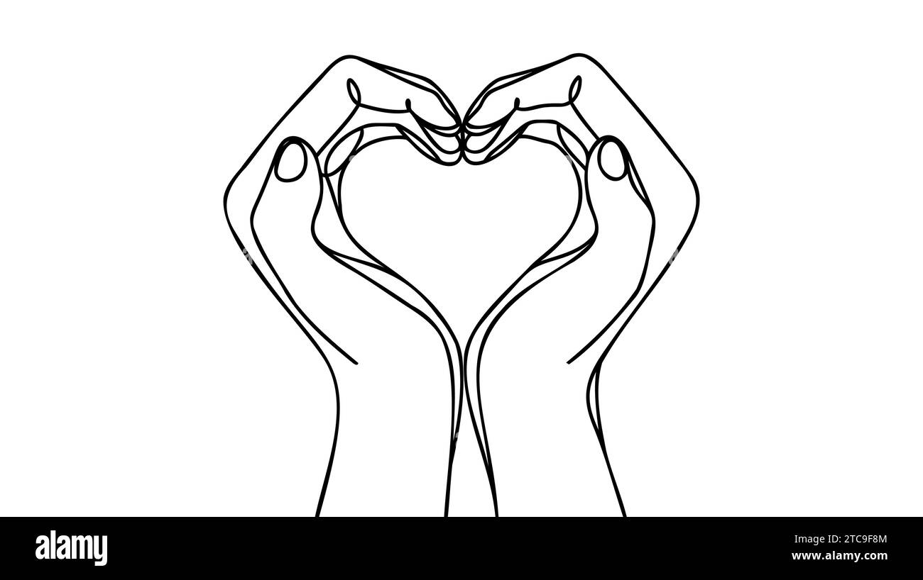 Single one line drawing hands making sign or symbol heart by fingers ...