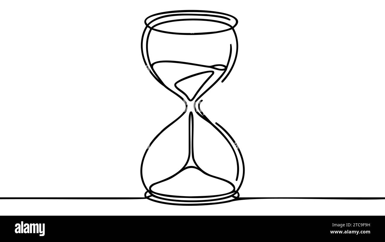 One continuous line drawing of hourglass with flow sand. Retro timer as ...