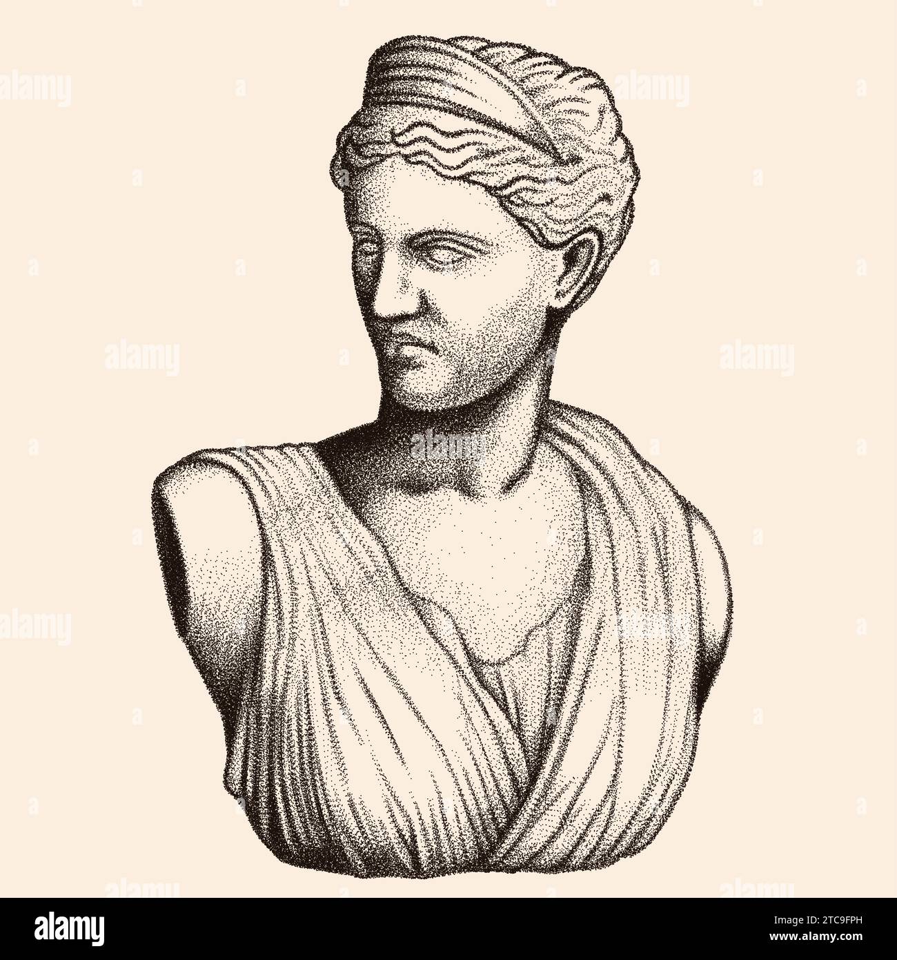 Bust of the Ancient Greek goddess of the hunt Diana. Vector dotted ...