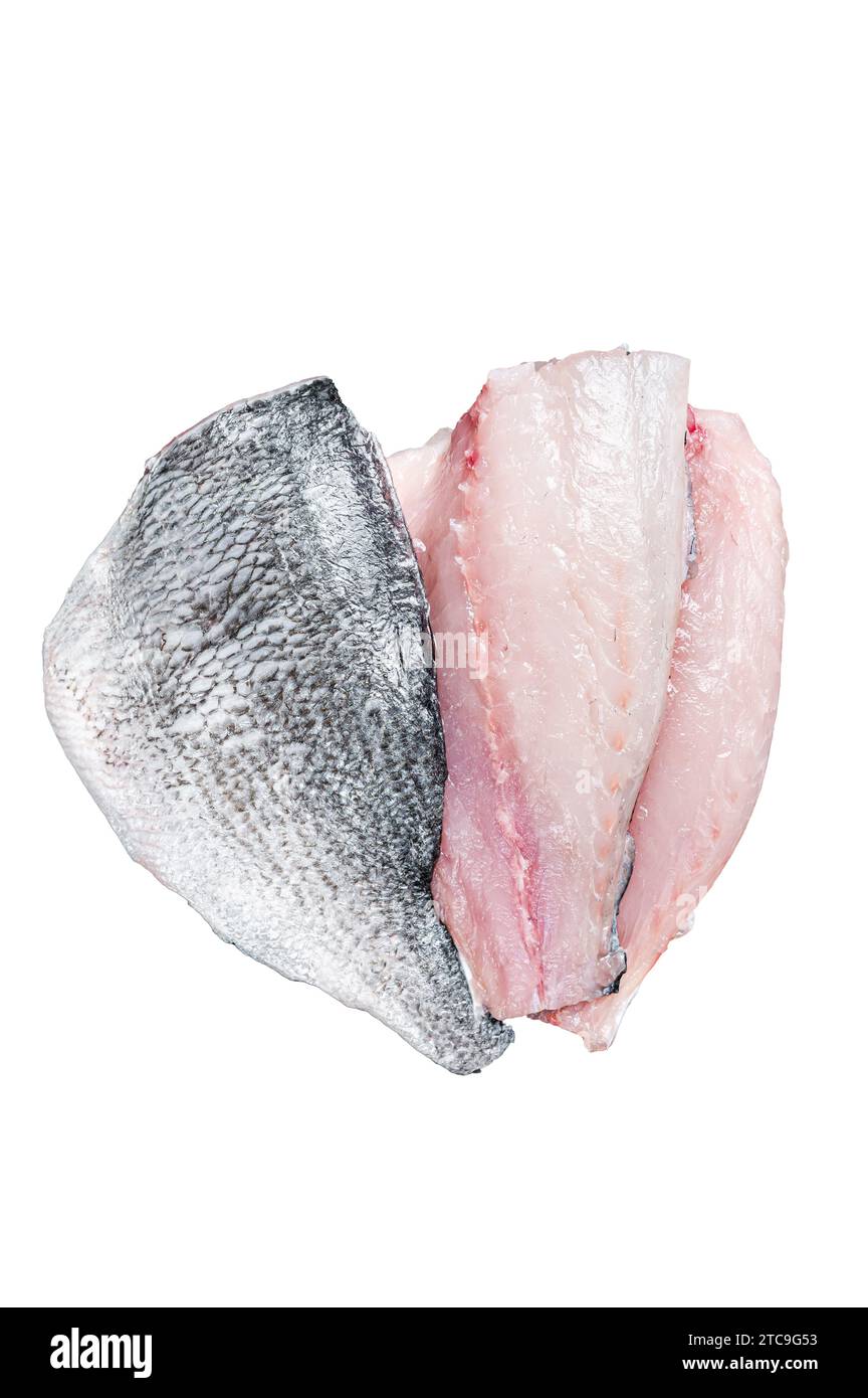 Raw Sea bream Dorado fish fillets. Isolated, white background Stock ...