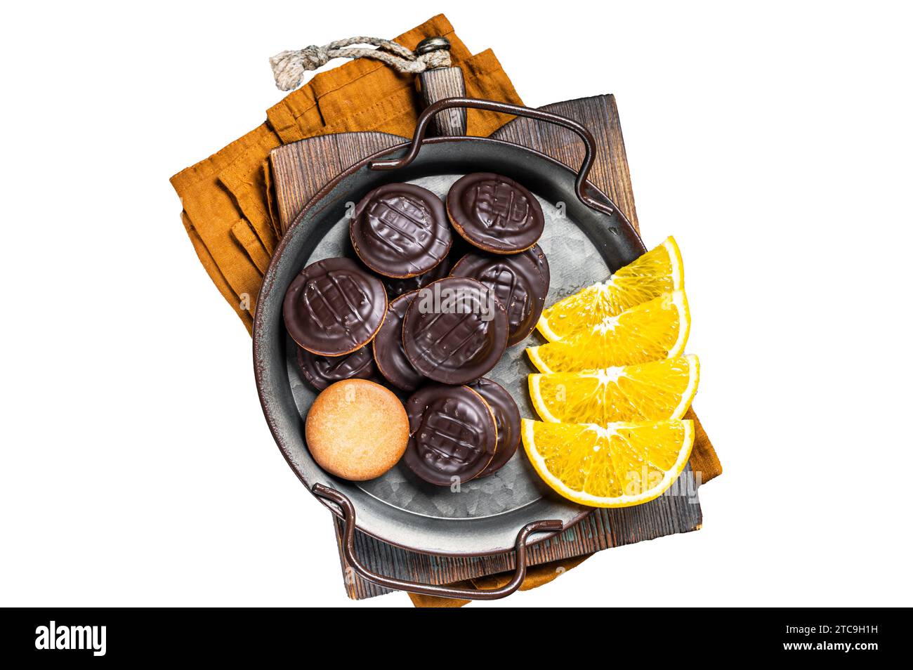 Orange Flavored Round Jaffa Cakes with Chocolate. Isolated, white ...