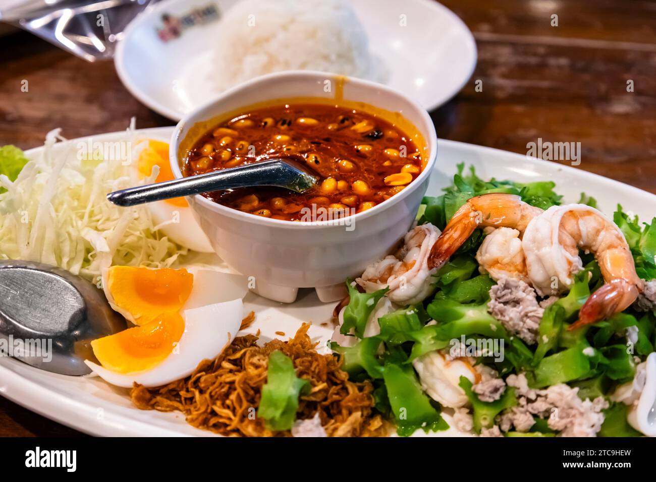 Traditional food at restaurant, Spicy and hot curry with seafood and ...