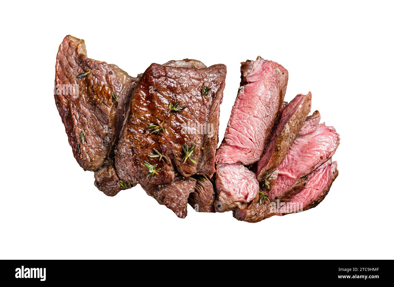 BBQ grilled Mutton fillet chop steaks, sliced lamb meat. Isolated ...