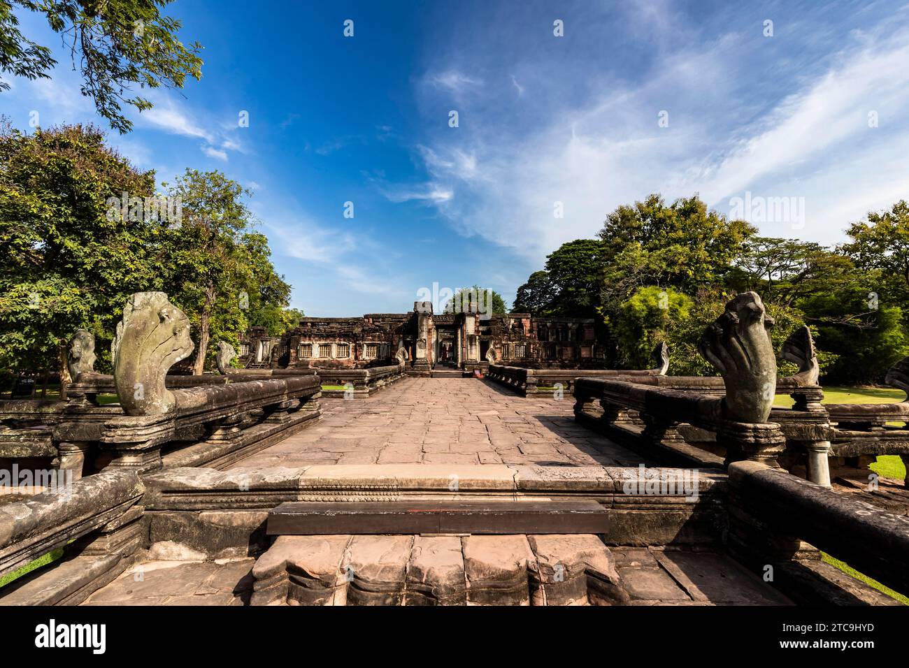 Phimai Historical Park, Ancient Khmer temple, approach with Naga Statues, Nakhon Ratchasima ...