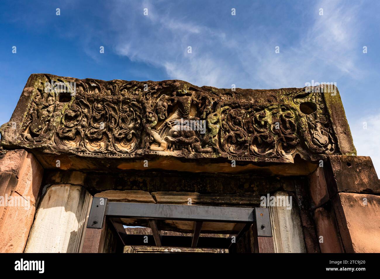 Phimai Historical Park, Ancient Khmer temple, lintel with relief of ...