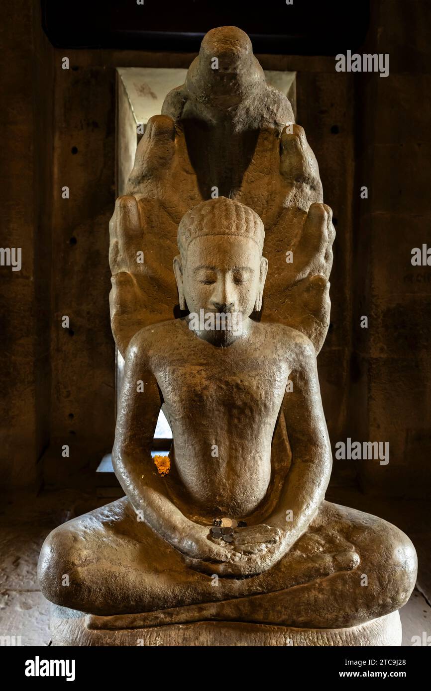 Phimai Historical Park, statue of sitting Buddha on Naga serpent, main ...