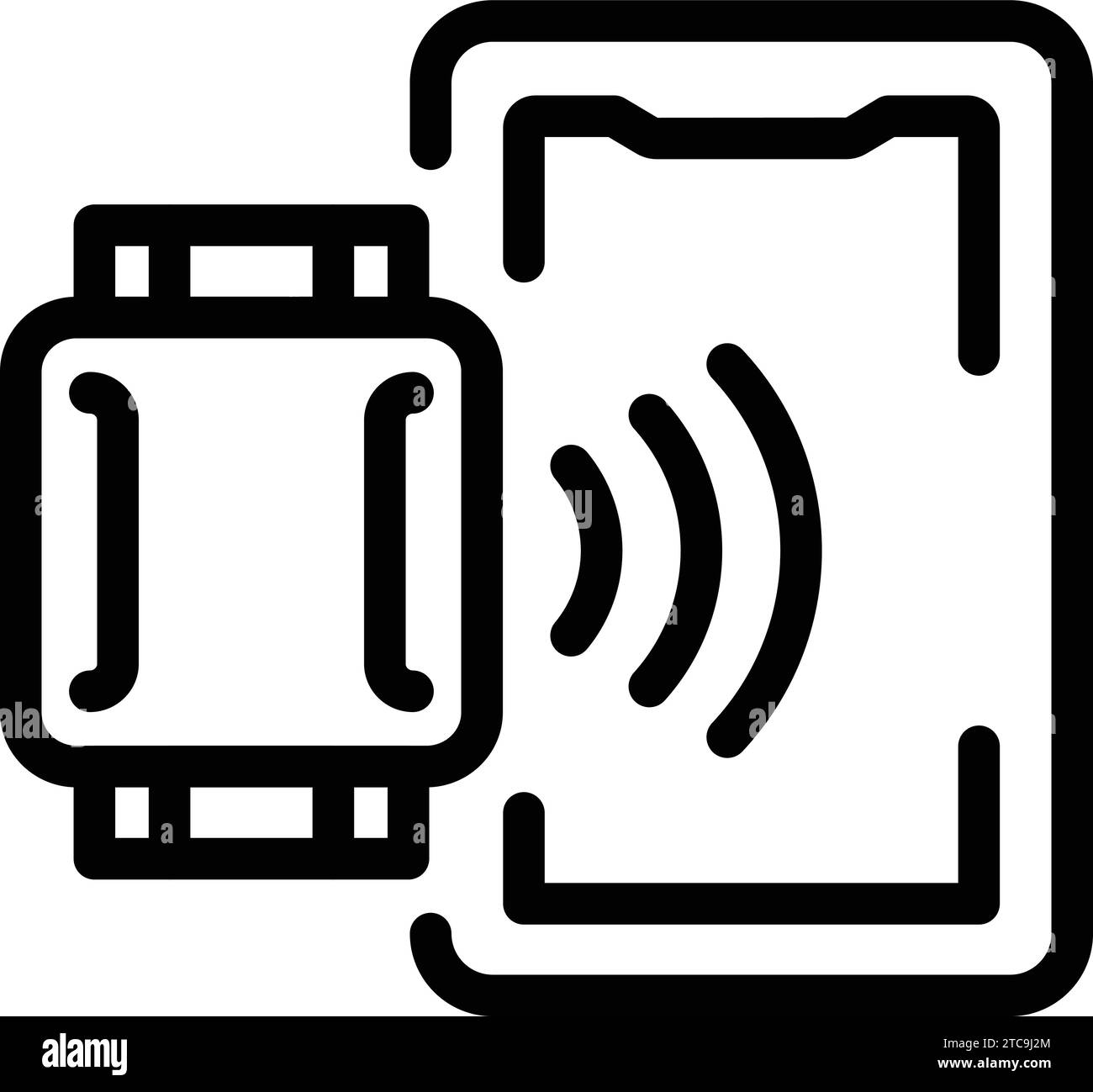 Pairing smart watch with phone icon outline vector. Health tracking app ...