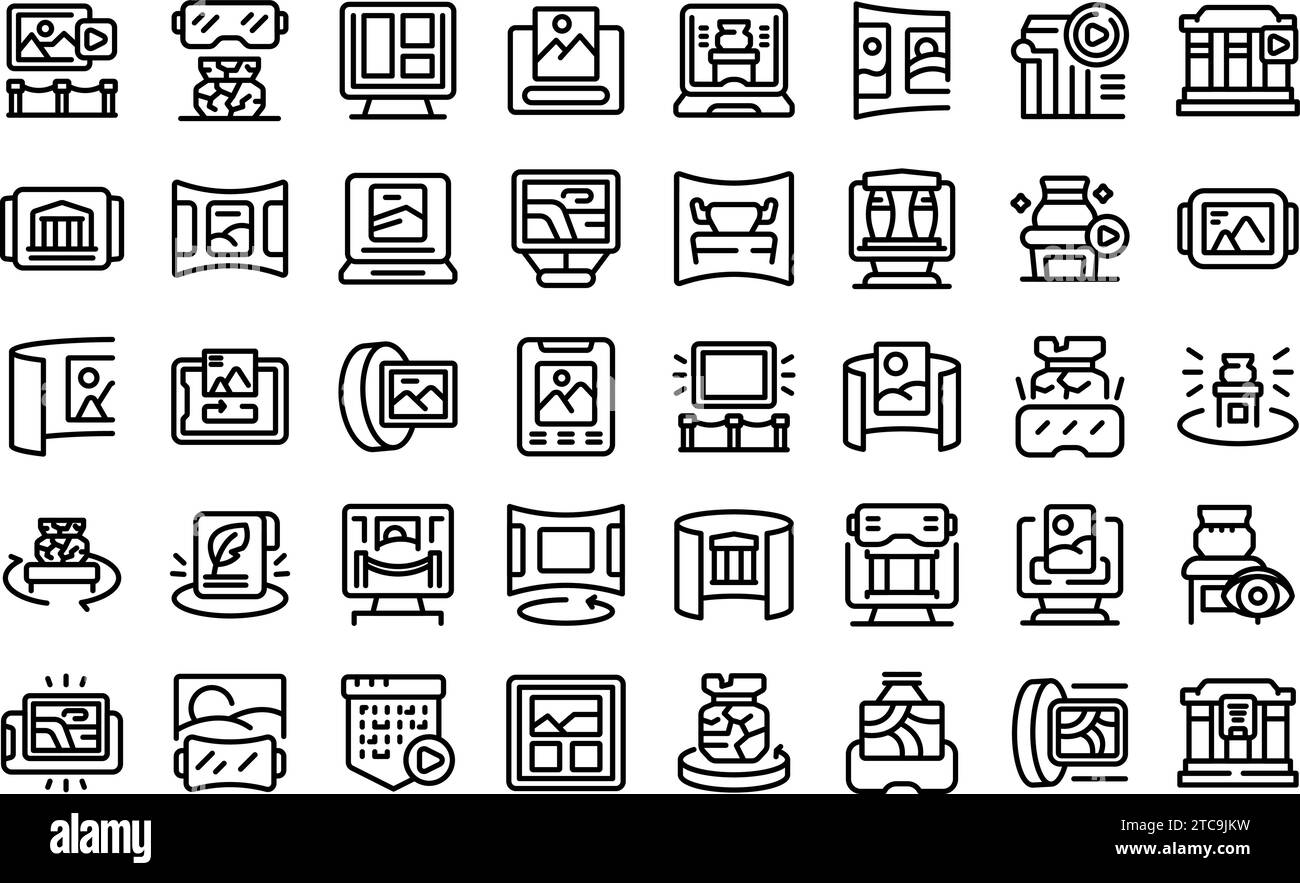 Virtual Museum icons set outline vector. Science technology. Family ...