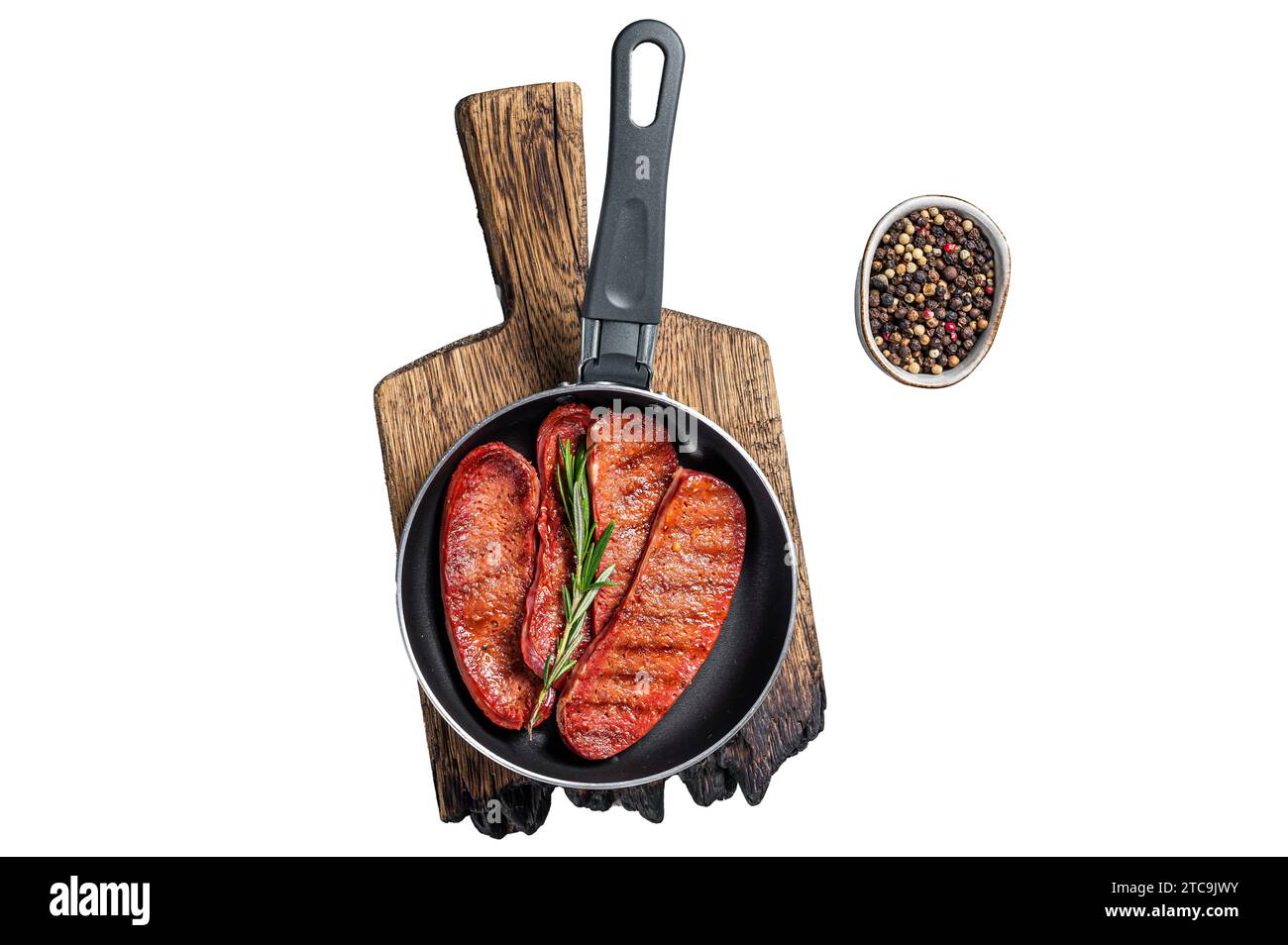 Cooking of Turkish Sucuk beef meat sausage in a skillet. Isolated ...