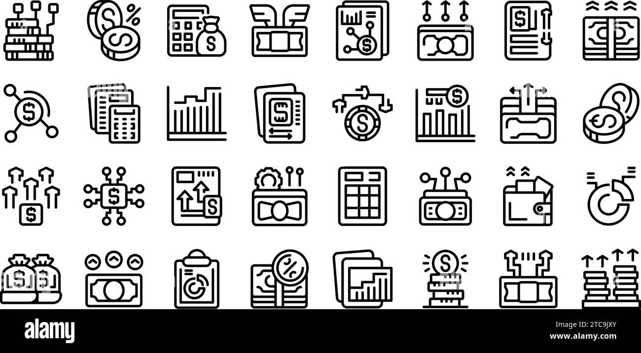 Cash Flow icons set outline vector. Refund cycle money. Finance ...