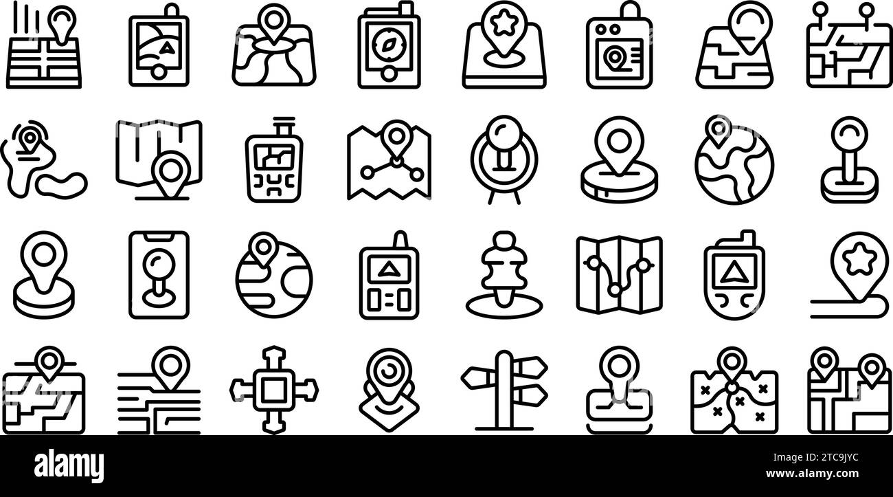 Geocaching icons set outline vector. Travel city map. Road people ...