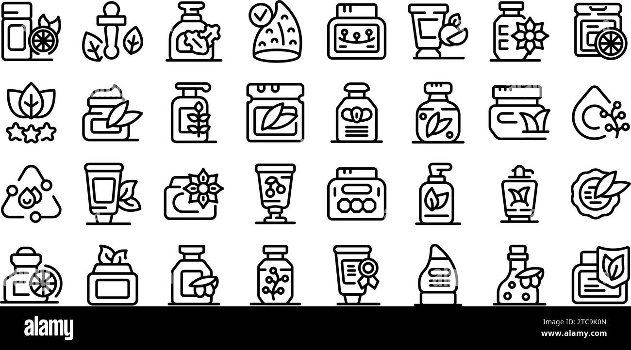 Organic skincare products icons set outline vector. Cosmetic beauty ...