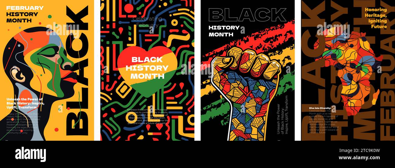 Black History Month abstract graphic poster set. African American ...
