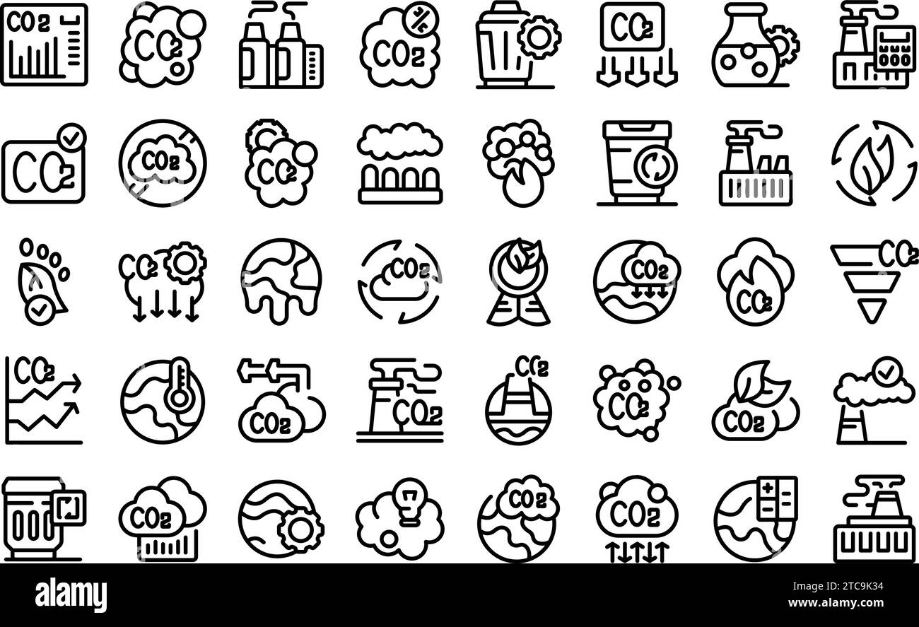 Carbon management icons set outline vector. Business reduction chart ...