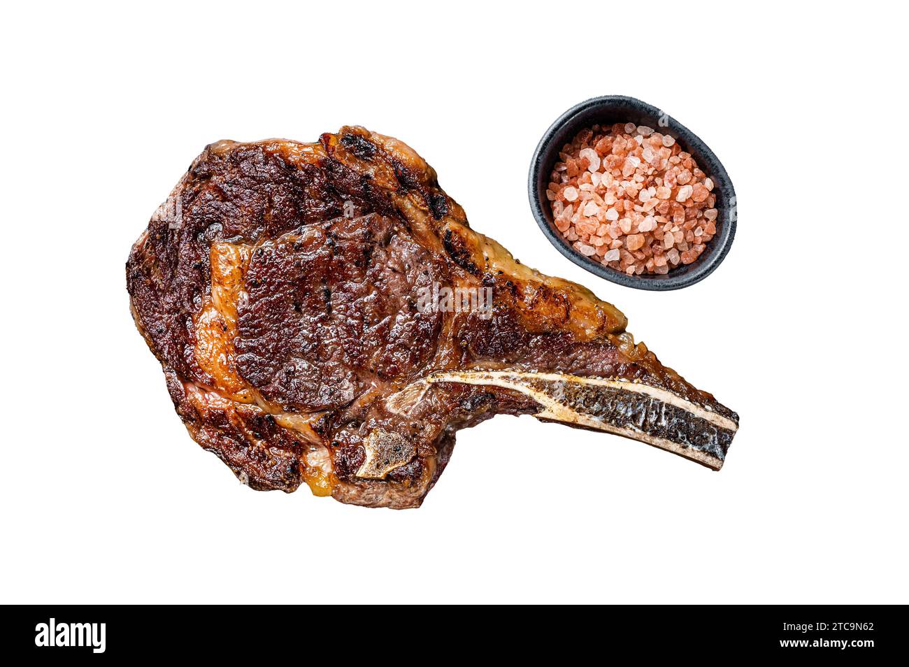 Grilled cowboy or rib eye with bone beef steak. Isolated, white ...