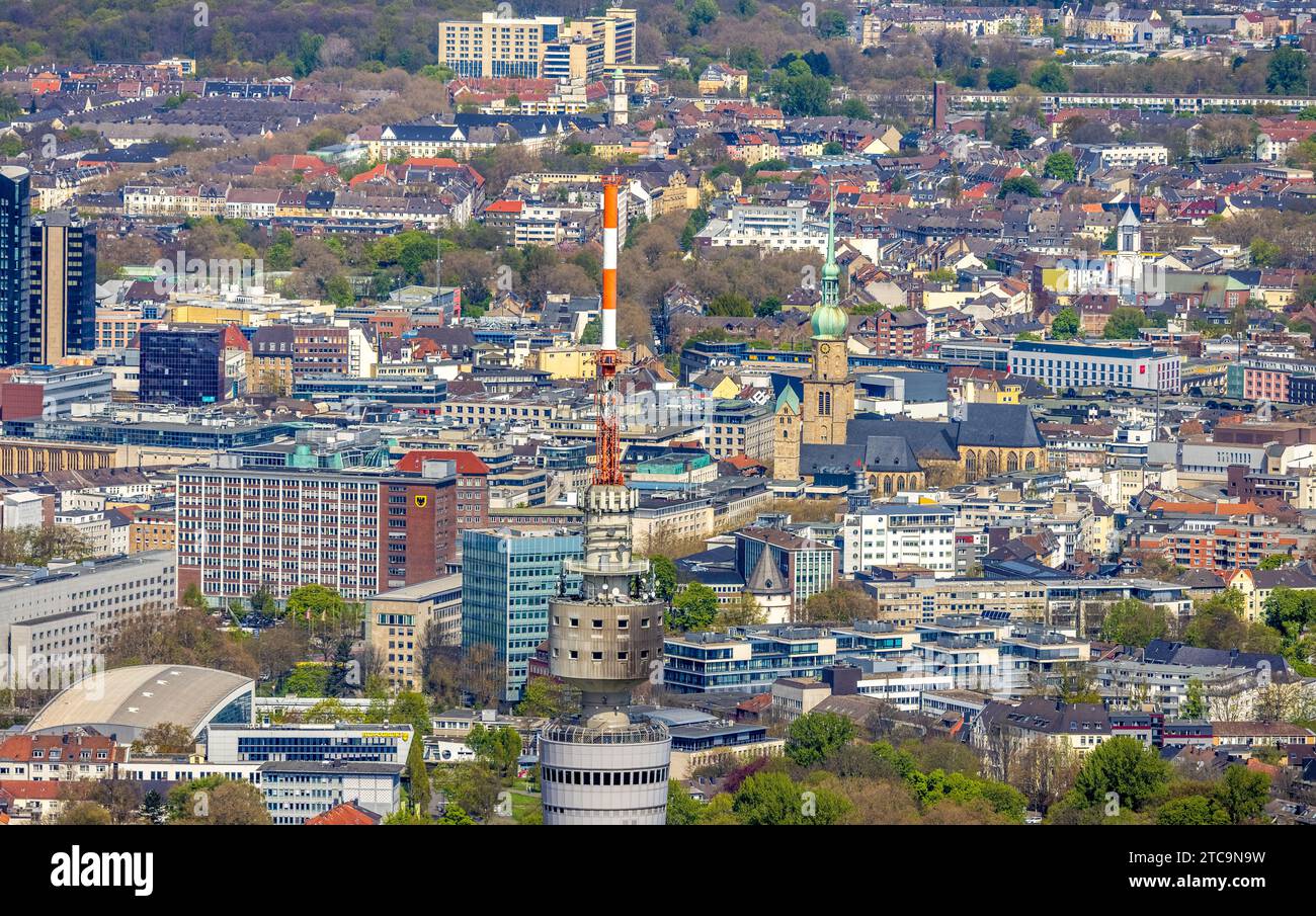Aerial view, City, Spire of the Florianturm with view to the protestant ...