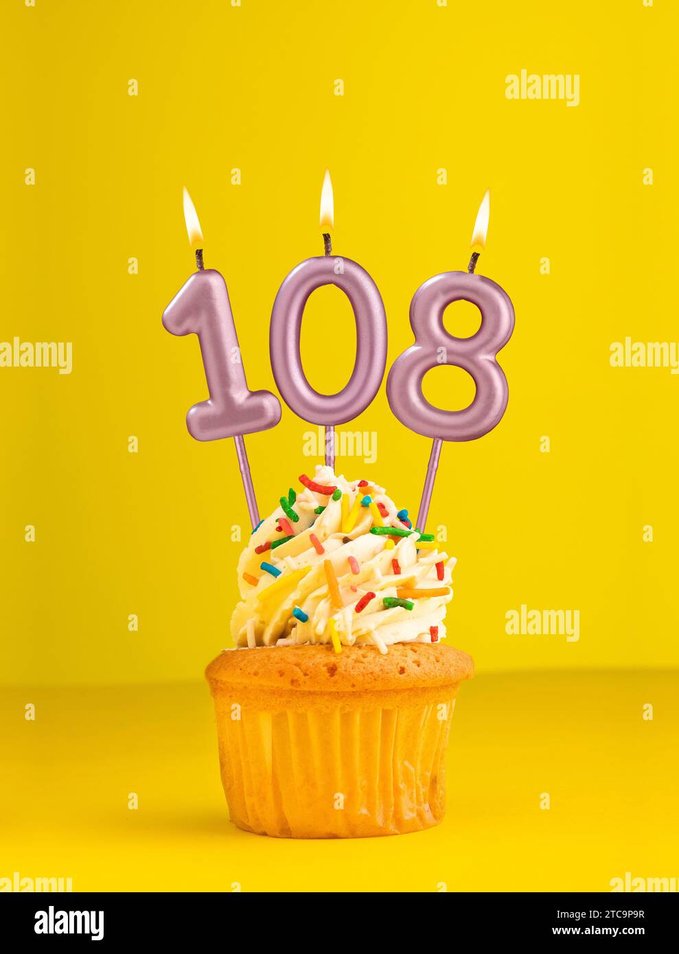 Number 108 candle - Birthday card design in yellow background Stock ...