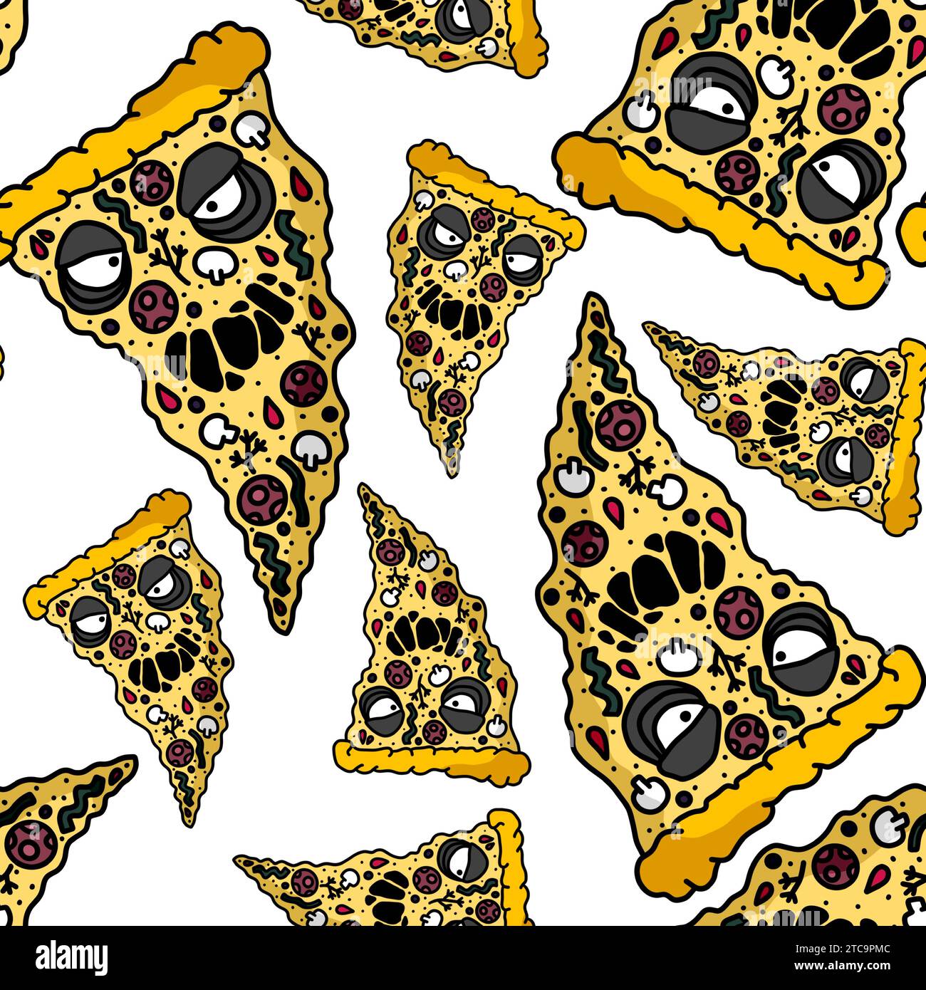 Cartoon monsters Halloween seamless pizza pattern for wrapping paper ...