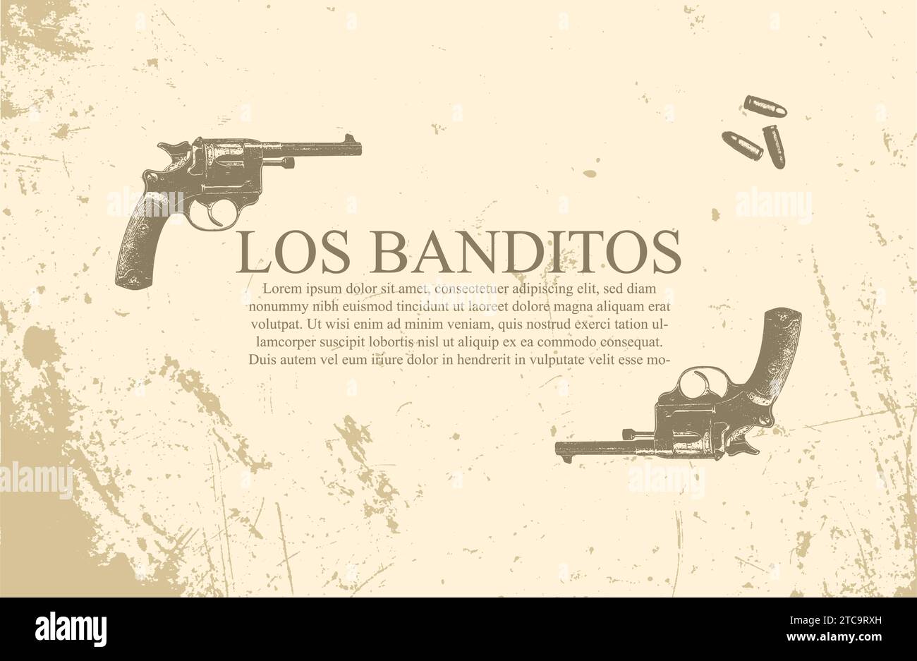 Vintage frame with two revolvers and bullets. Old western guns ...