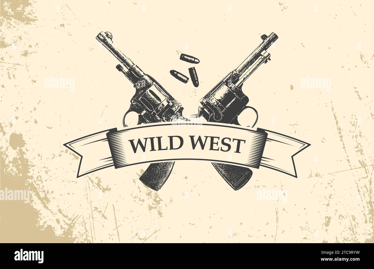 Two gun revolver logo design with bullets and ribbon. Vintage western ...