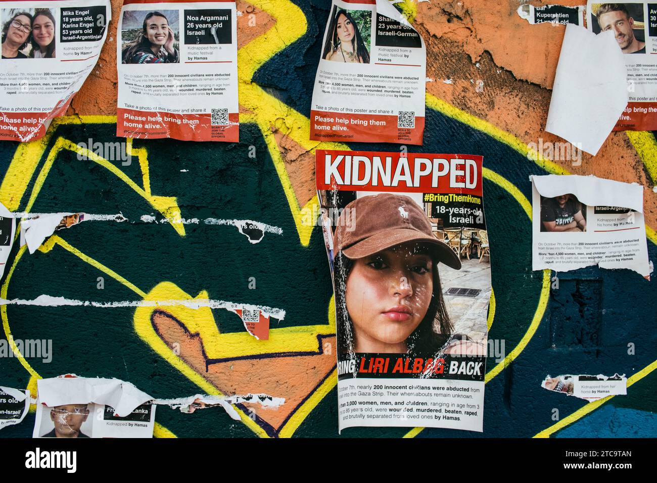 Tel Aviv, Israel - December 10, 2023 Posters of the face of the ...