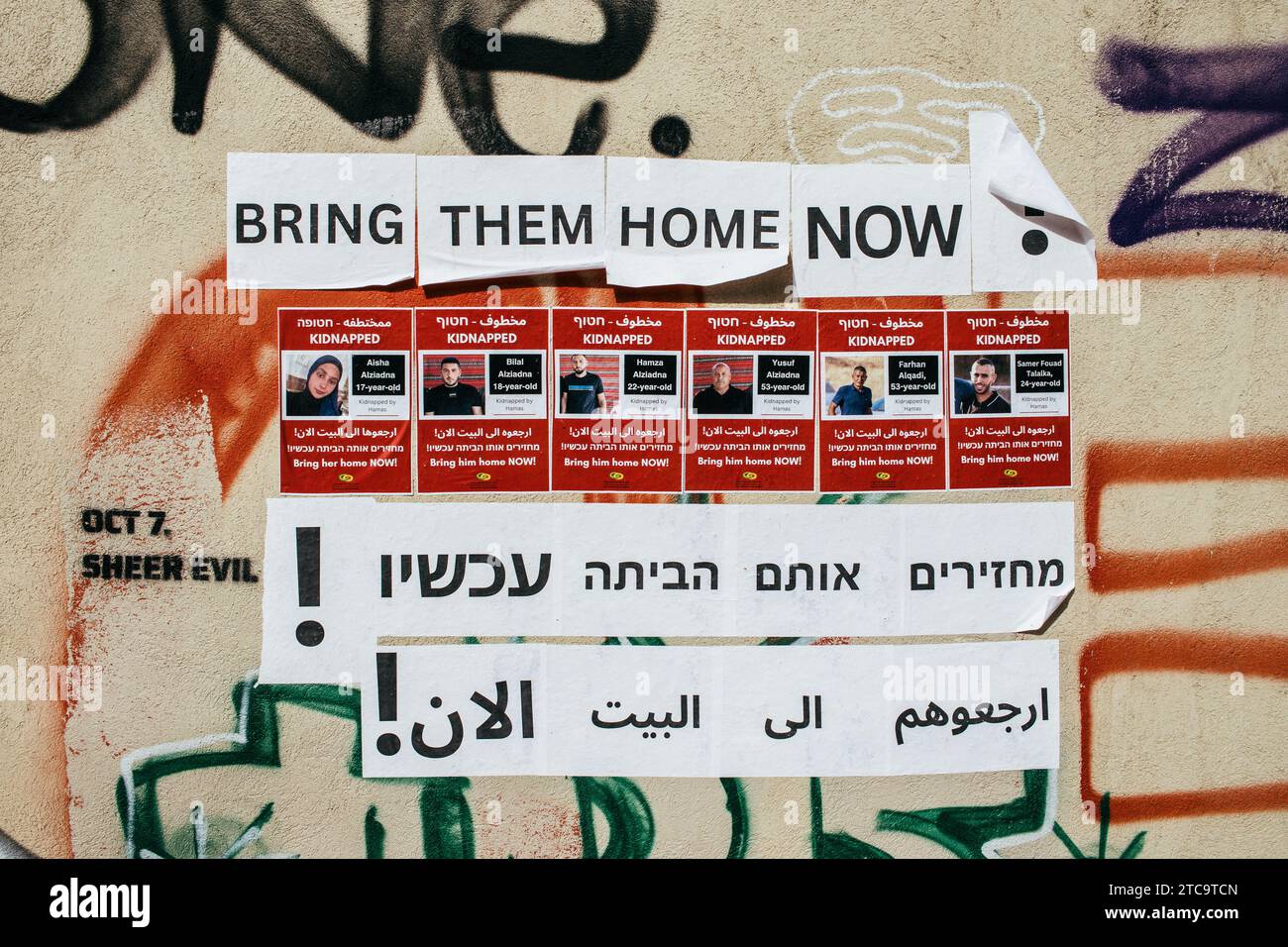 Tel Aviv, Israel - December 10, 2023 Posters of the face of the ...