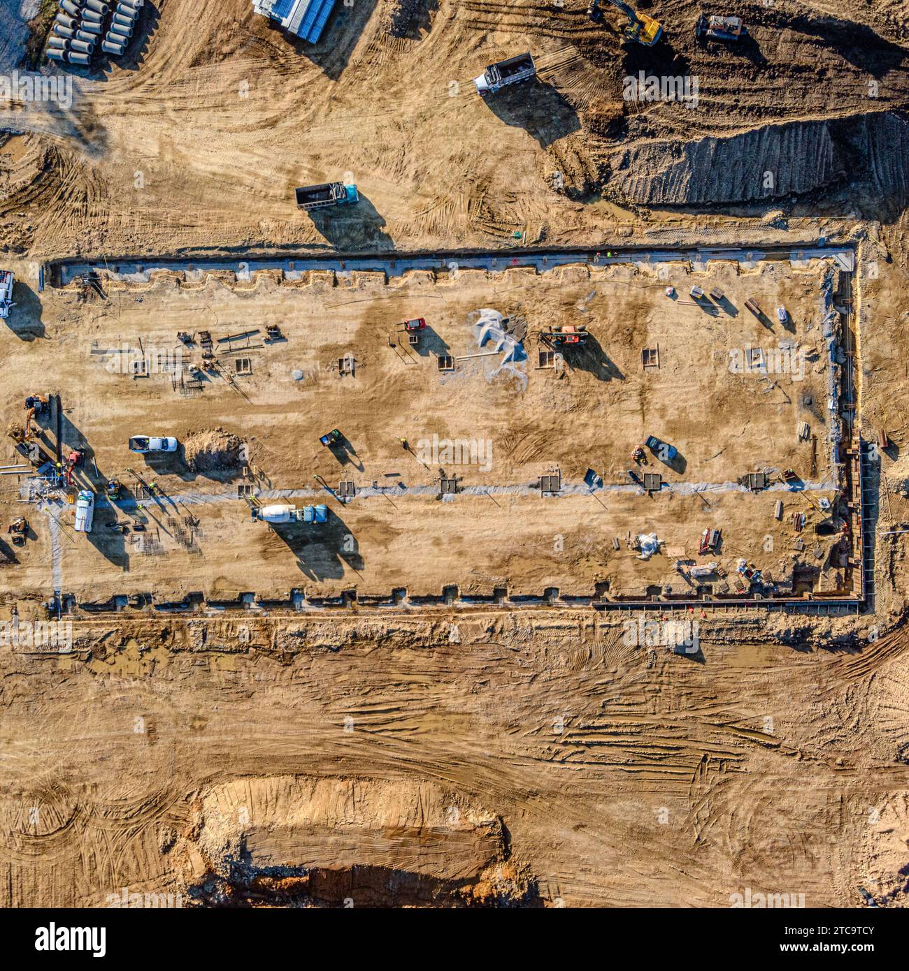 An aerial view of a large agricultural field in the process of being ...