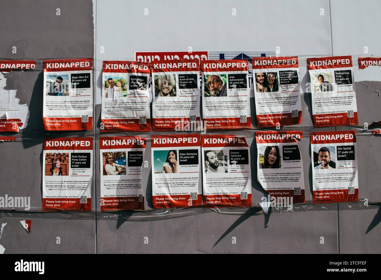 Tel Aviv, Israel - December 10, 2023 Posters of the face of the ...