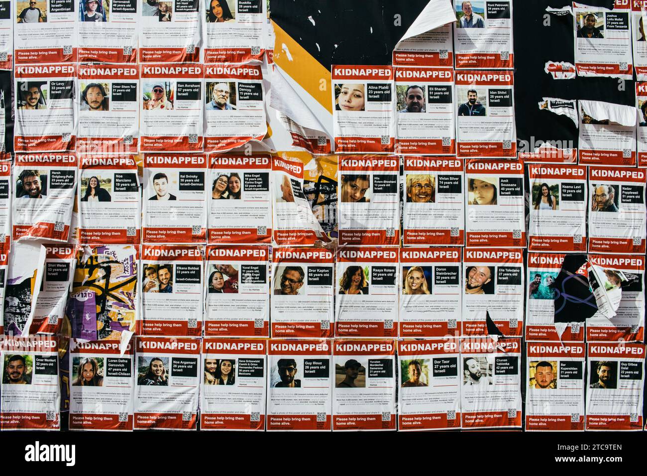 Tel Aviv, Israel - December 10, 2023 Posters of the face of the ...