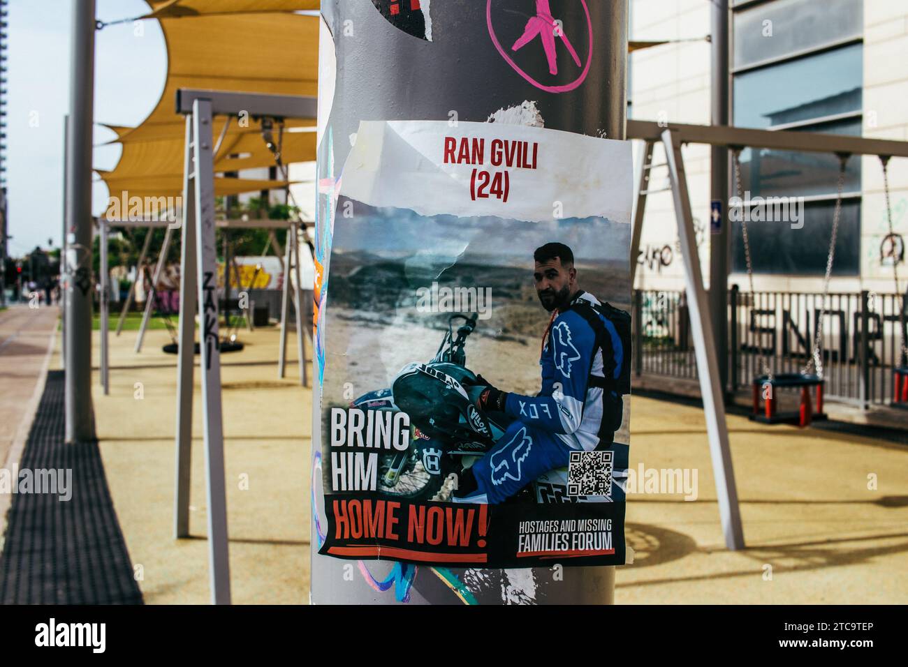 Tel Aviv, Israel - December 10, 2023 Posters of the face of the ...
