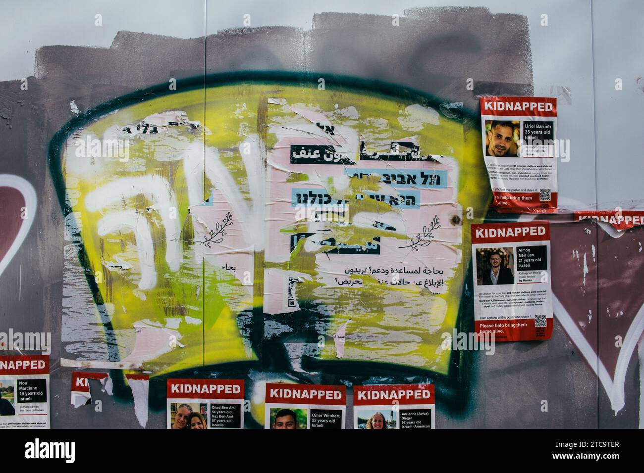 Tel Aviv, Israel - December 10, 2023 Posters of the face of the ...
