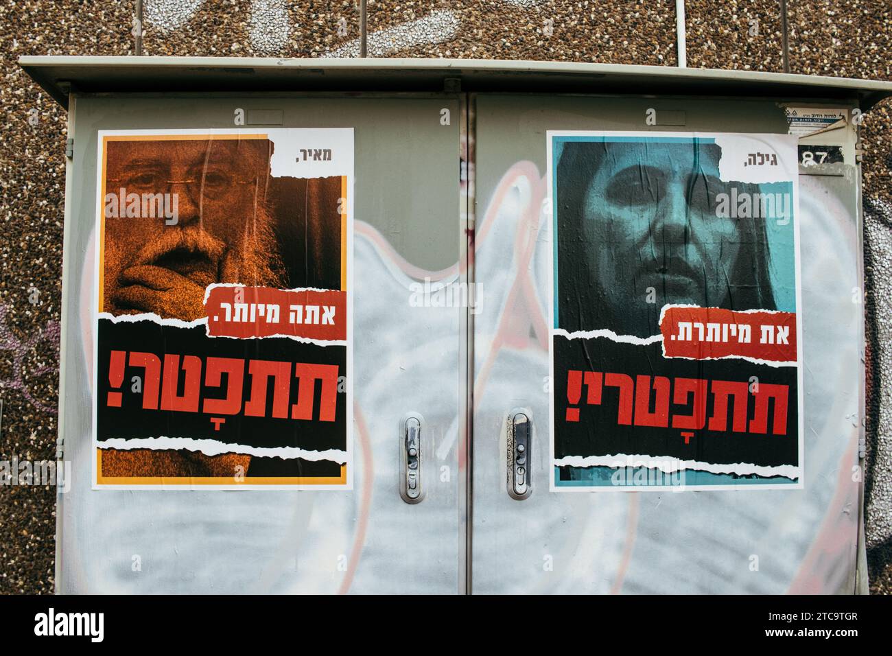 Tel Aviv, Israel - December 10, 2023 Posters of the face of the ...