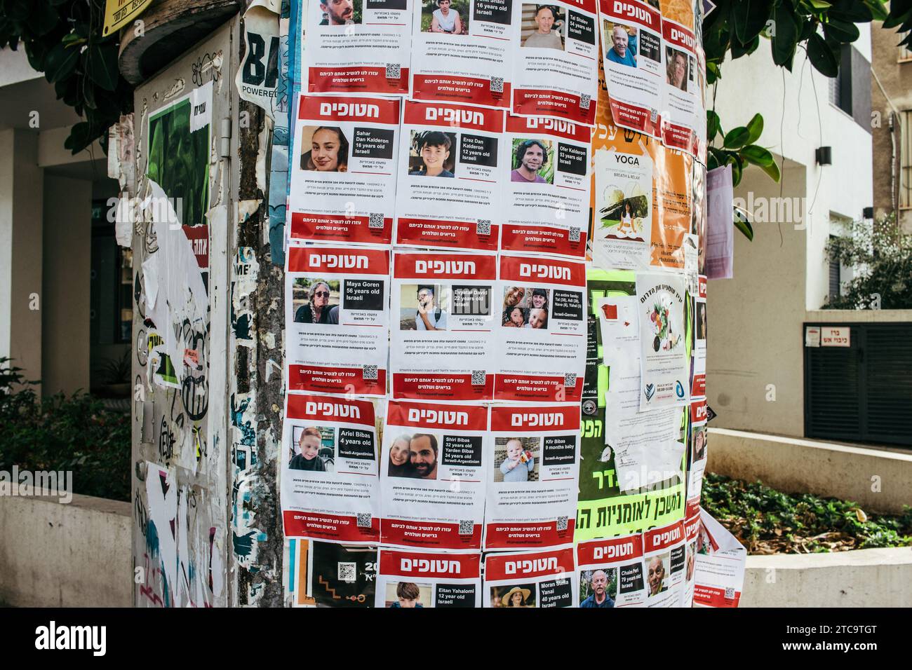 Tel Aviv, Israel - December 10, 2023 Posters of the face of the ...
