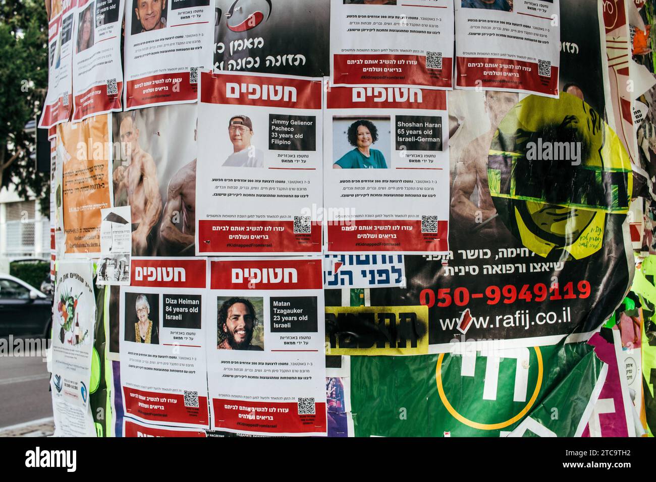 Tel Aviv, Israel - December 10, 2023 Posters of the face of the ...
