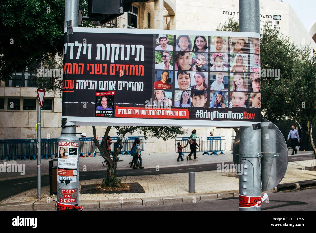 Tel Aviv, Israel - December 10, 2023 Posters of the face of the ...