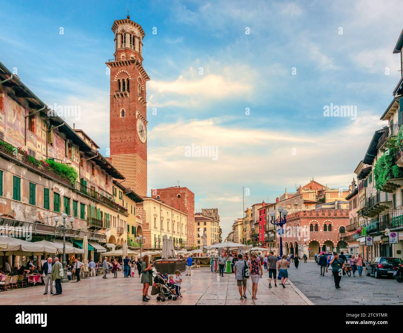 Piazza delle Erbe (Market's square), with Torre dei Lamberti, a medieval 84 m high tower, in the ...