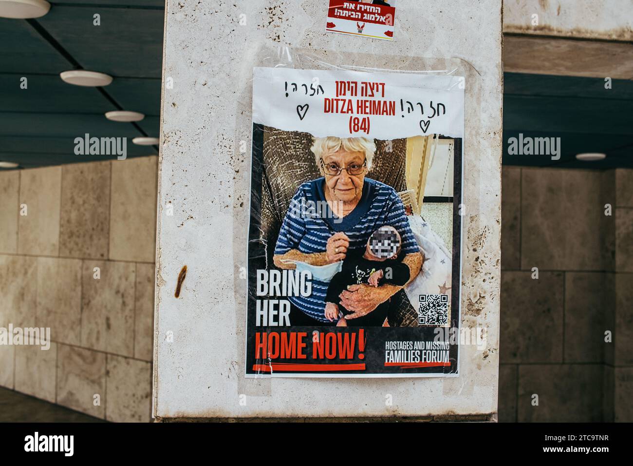 Tel Aviv, Israel - December 10, 2023 Posters of the face of the ...