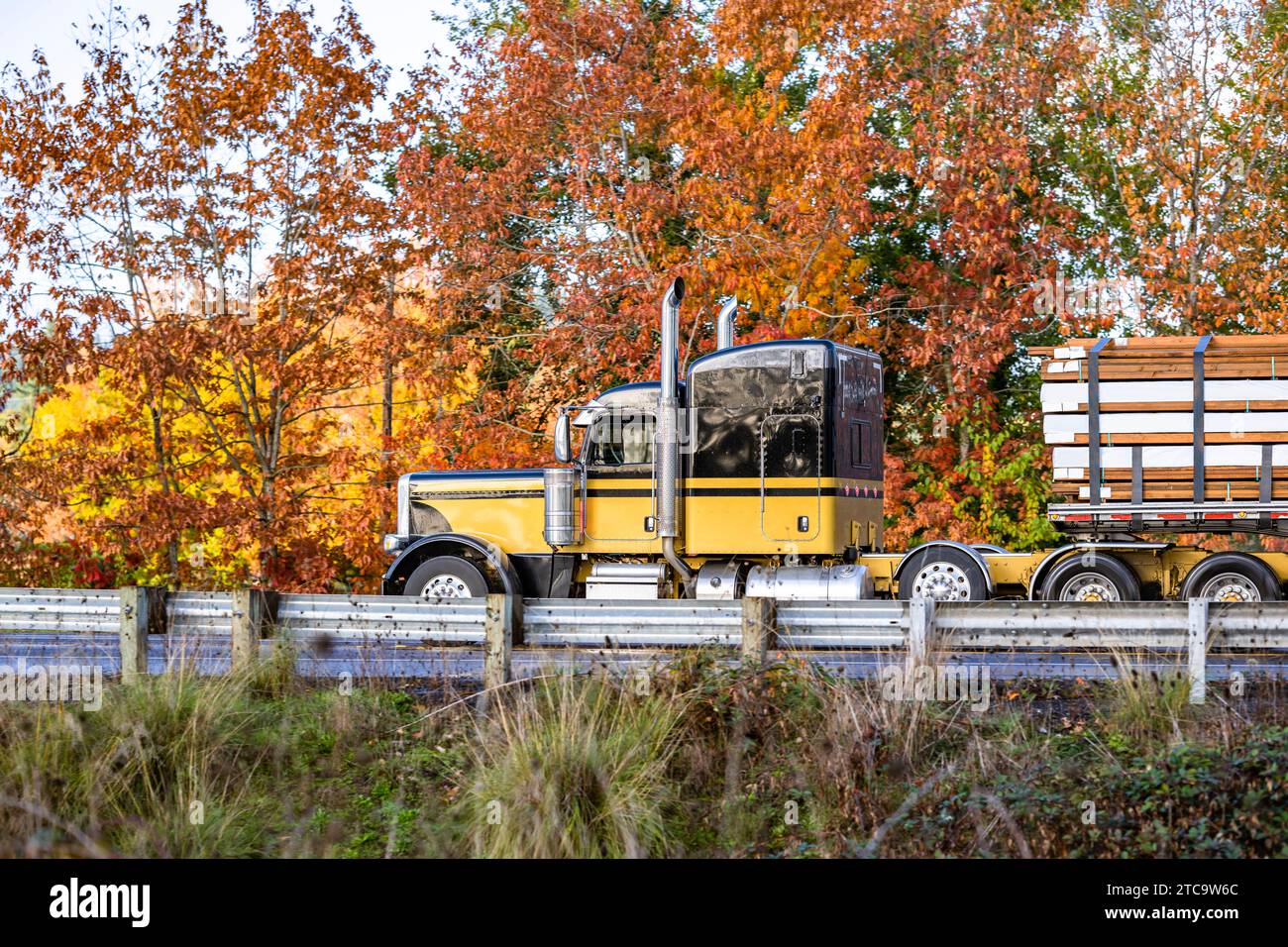 Classic long hauler carrier big rig semi truck tractor with extended ...