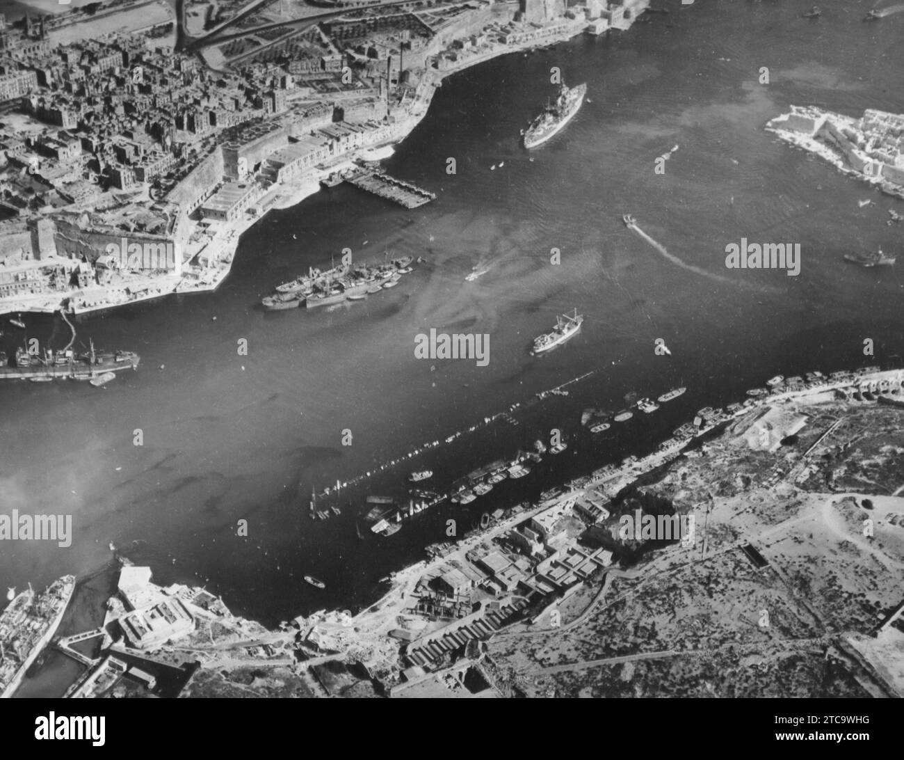 Aerial view of the Italian Fleet which surrendered at Grand Harbor ...