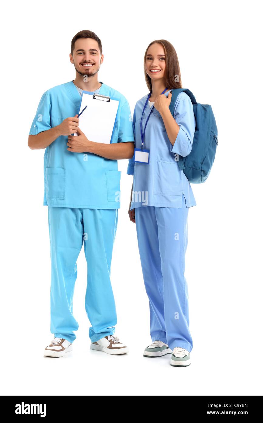 Medical students on white background Stock Photo - Alamy