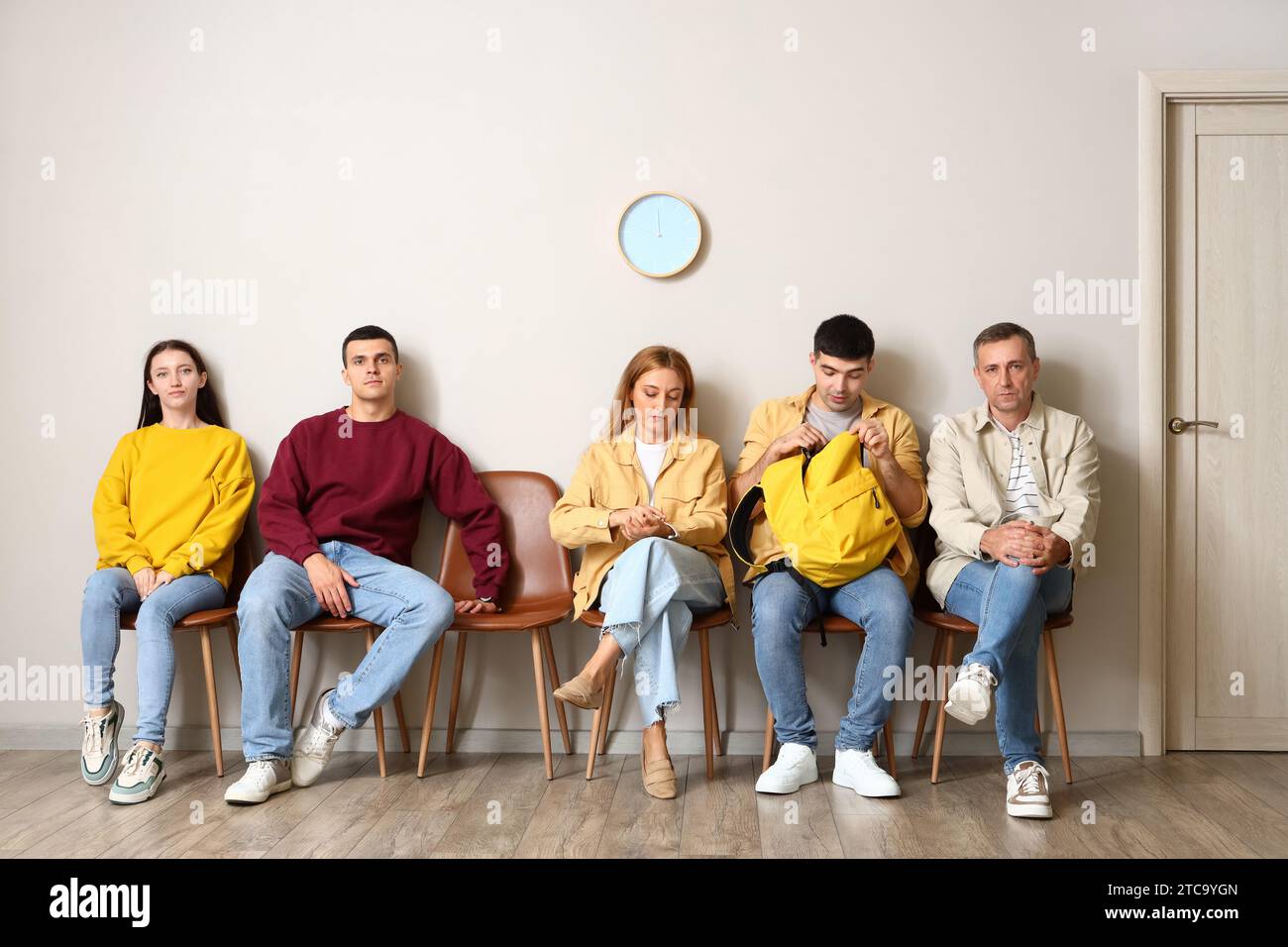 Job interview queue people in room wait line hi-res stock photography ...